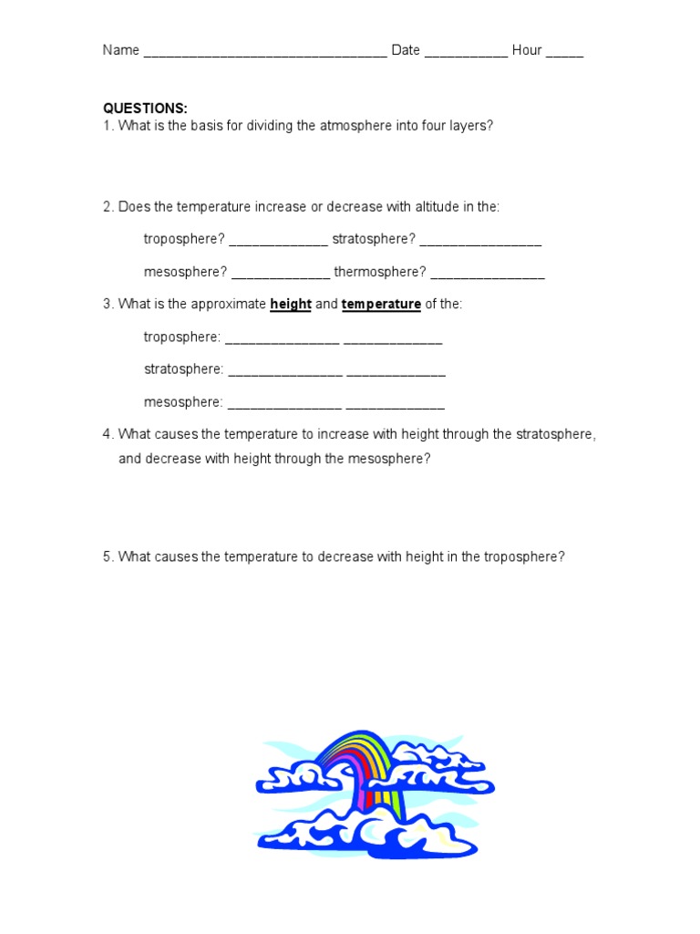 Layers of Atmosphere Worksheet 1 | PDF | Teaching Methods & Materials ...