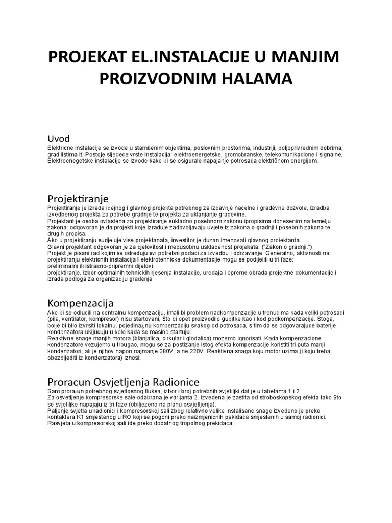 Projekat Instalacije | PDF