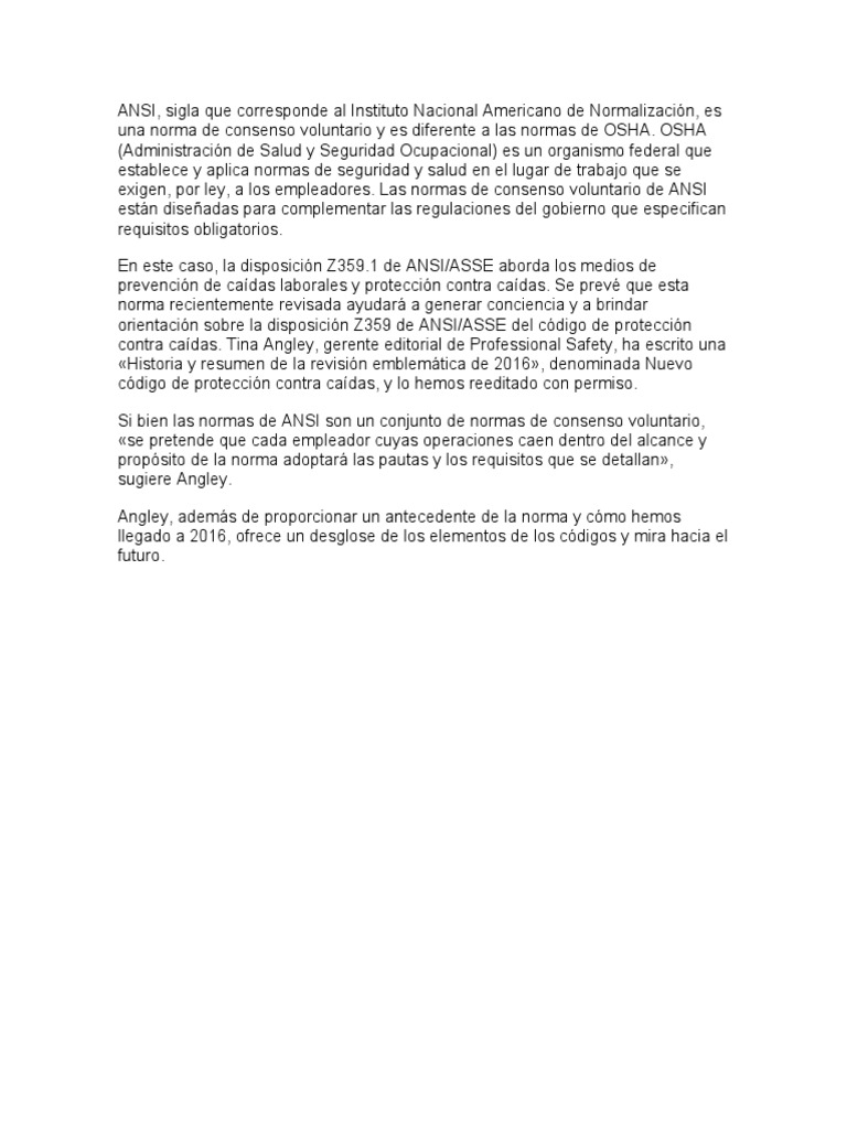 Normas ANSI y OSHA en Seguridad Laboral | PDF