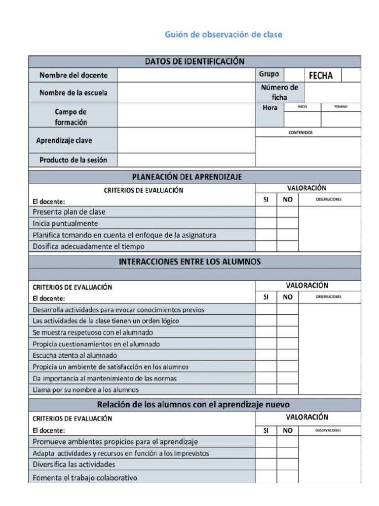 GUIA OBSERVACION DOCENTE | PDF | Maestros | Aprendizaje