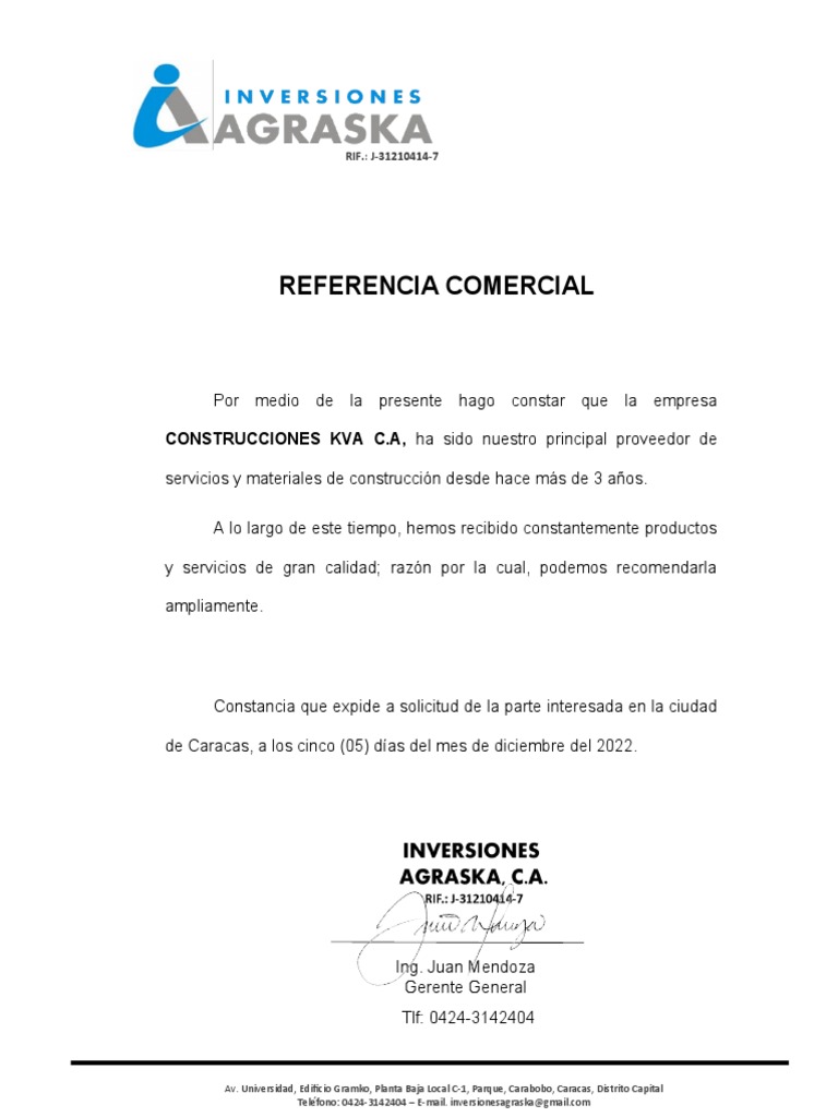 Referencia Comercial Agraska | PDF