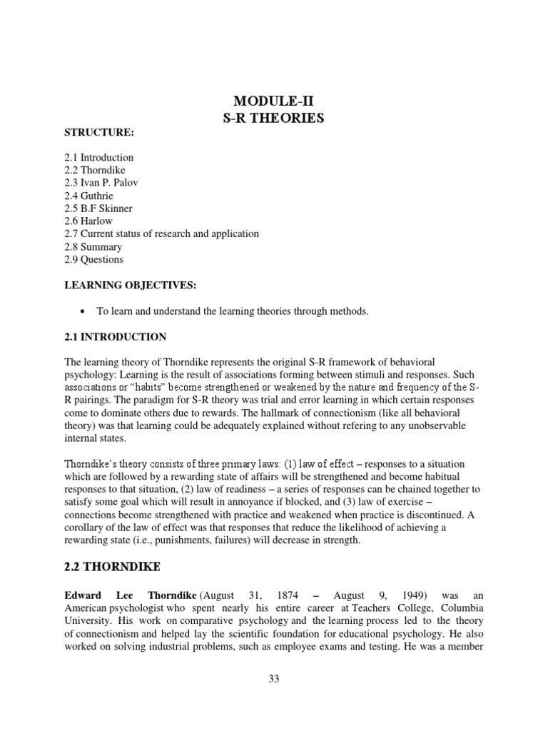Textual Notes - S-R Theories | PDF | Reinforcement | Classical Conditioning