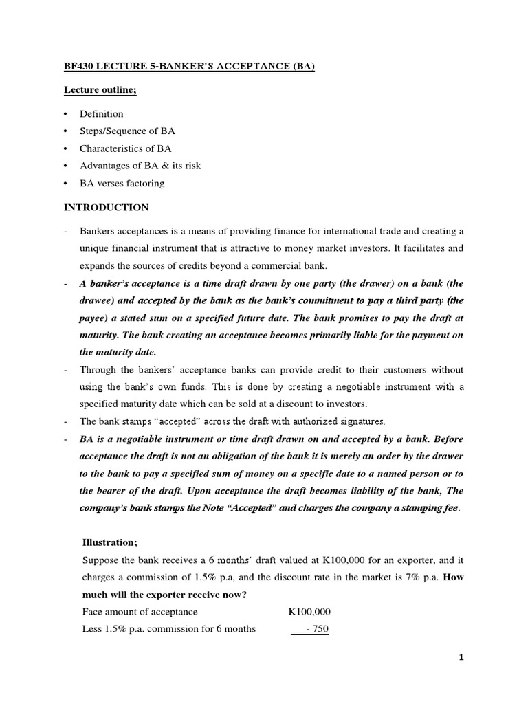 Lecture 5 - Banker Acceptances | Download Free PDF | Factoring (Finance ...