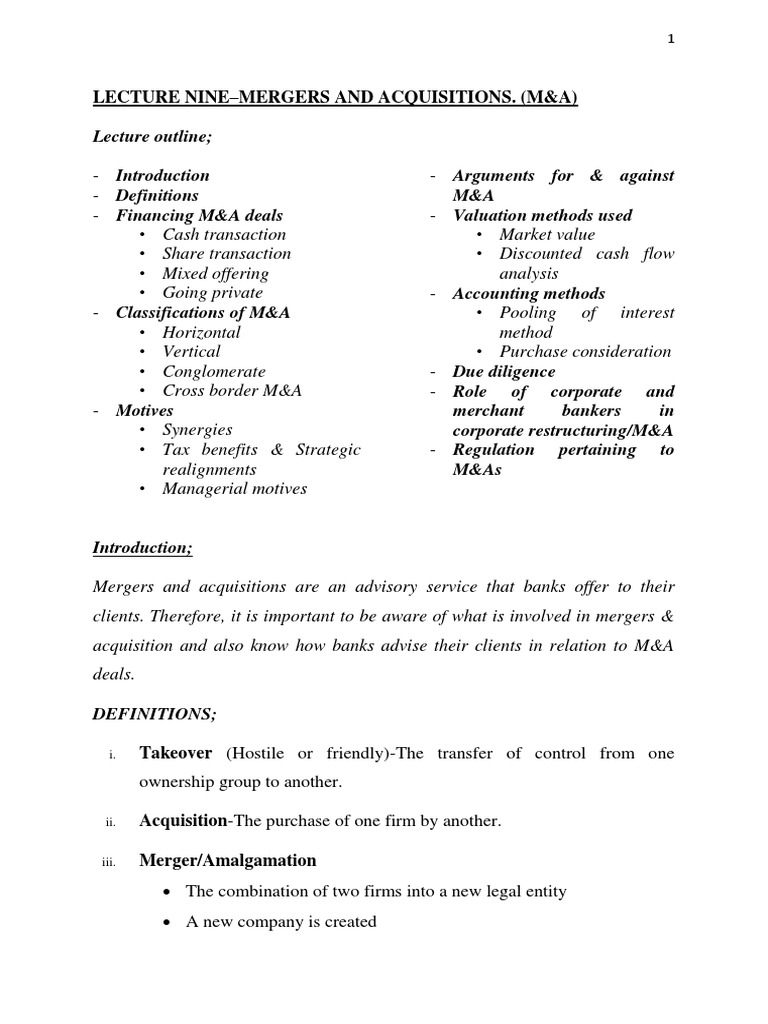 LECTURE 8 - Mergers - Acquisition | PDF | Mergers And Acquisitions | Takeover