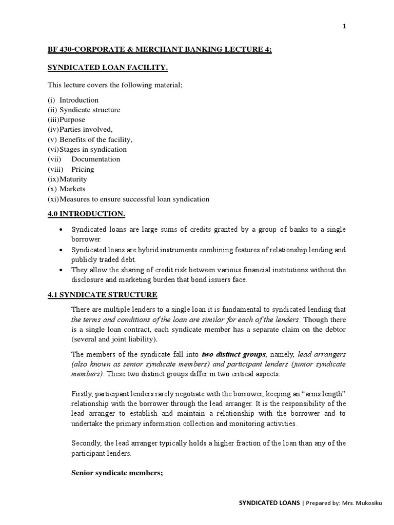 Understanding the Syndicated Loan Process | PDF | Syndicated Loan | Loans