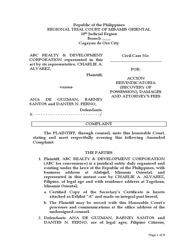 Complaint Sample | PDF | Complaint | Lawsuit