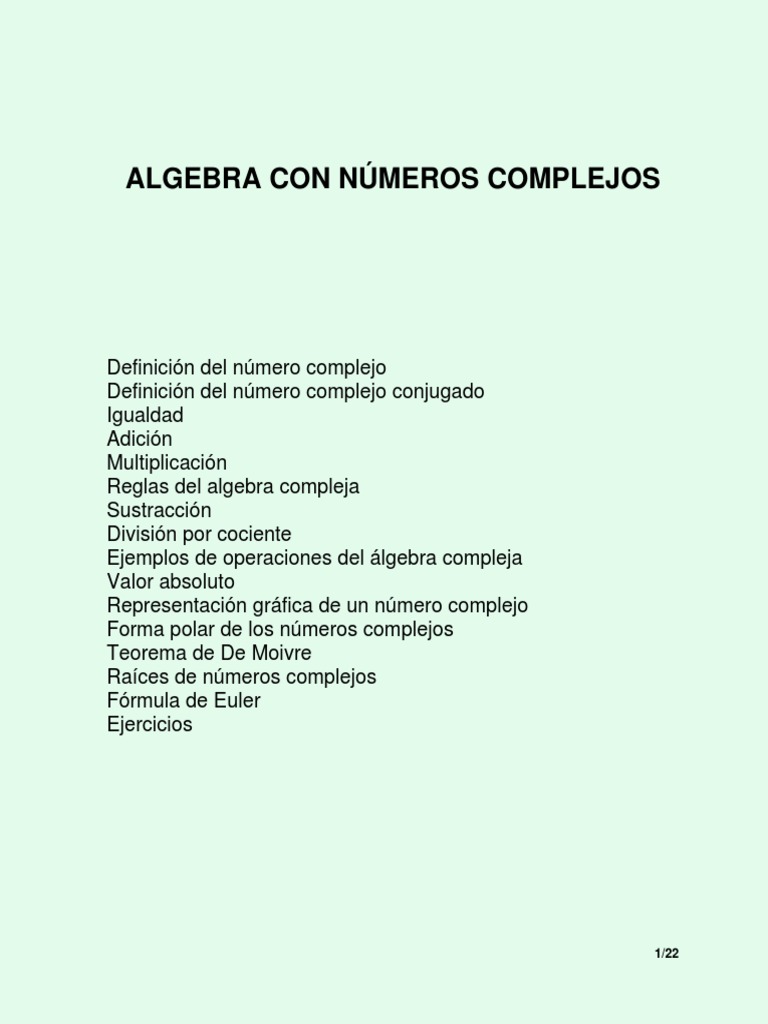 Introducción al álgebra de números complejos | PDF | Número complejo | Aritmética