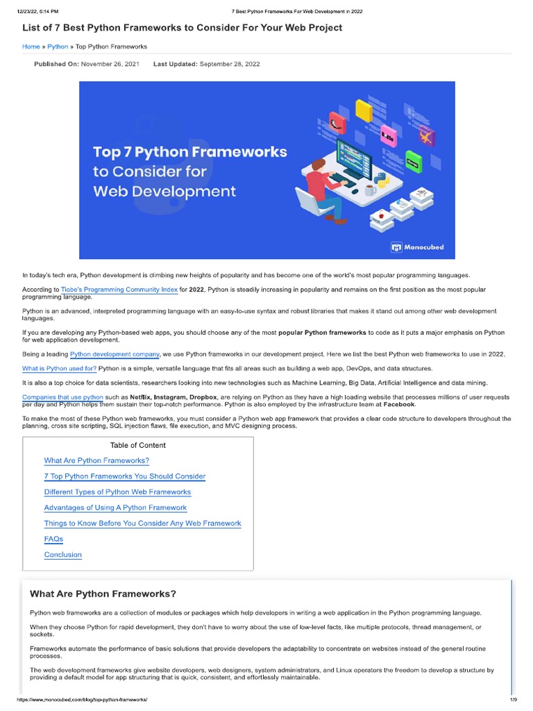 PYTHON Frameworks | PDF
