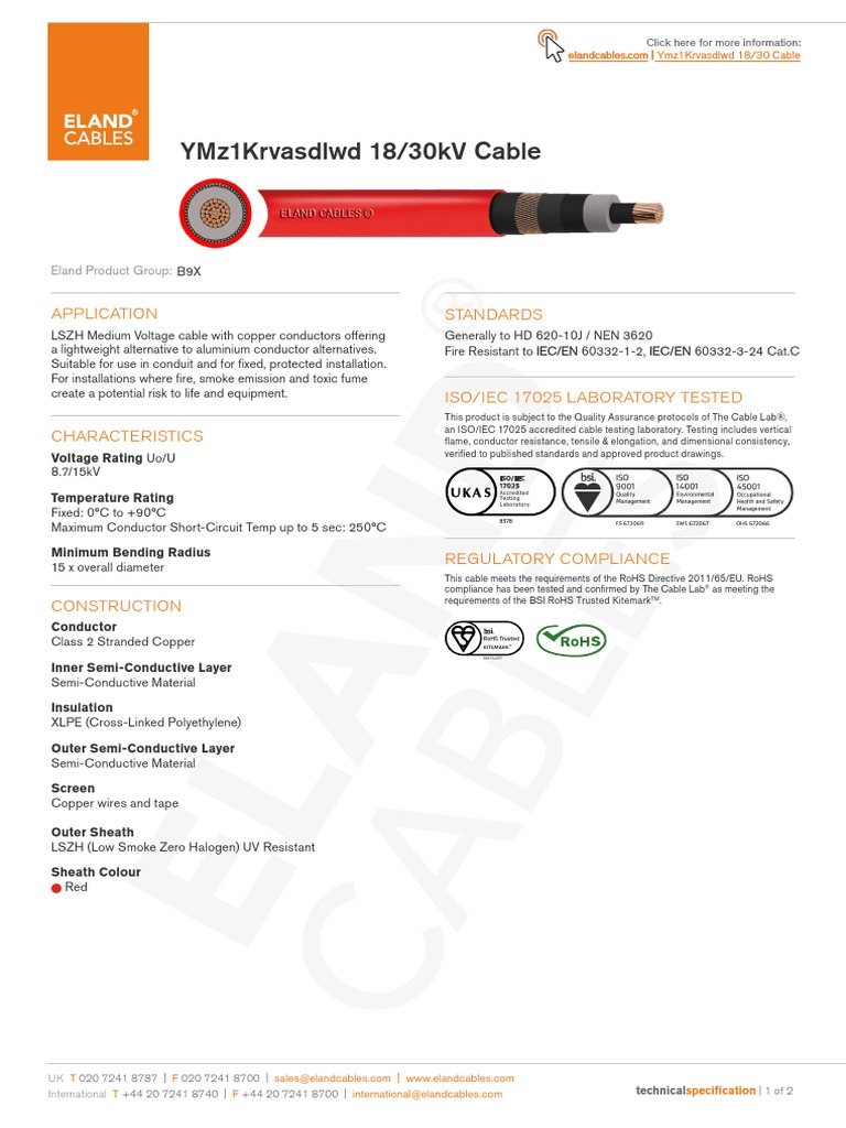 Ymz1krvasdlwd 18 30kv Cable | PDF | Electrical Conductor | Materials ...