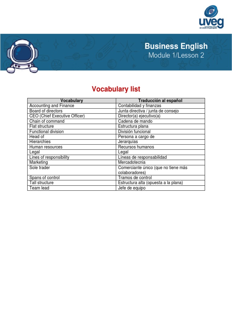 Business English: Vocabulary List | PDF