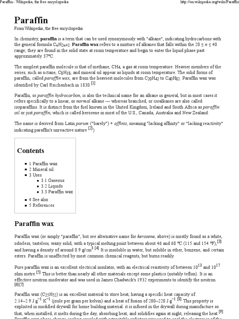 Paraffin - Wikipedia, The Free Encyclopedia | PDF | Alkane | Physical ...