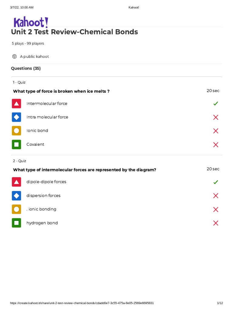 Kahoot! | PDF | Chemical Bond | Ion