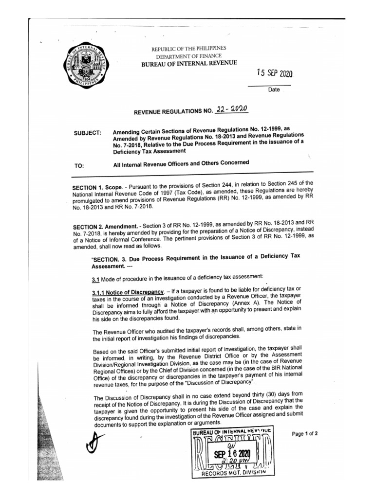 Amendments to Revenue Regulations on Deficiency Tax Assessments | PDF | Internal Revenue Service ...