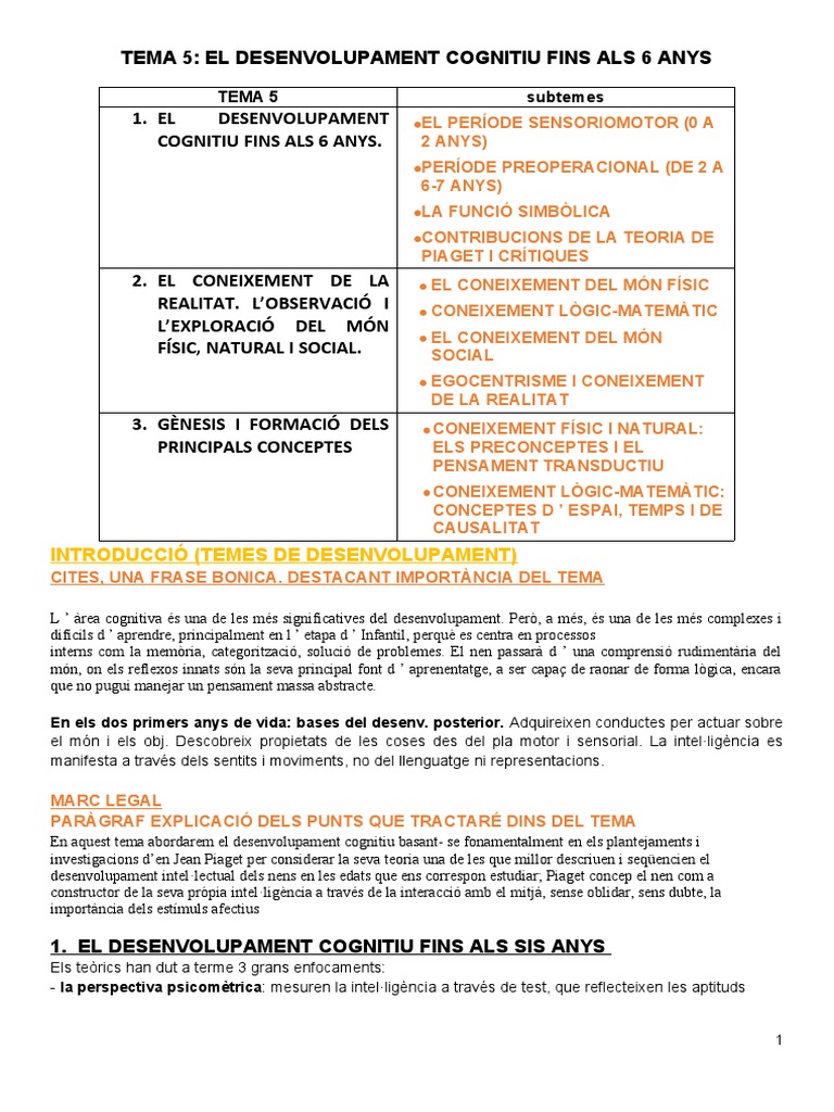 TEMA 5 Resum - Desen - Cognitiu 0-6 Anys | PDF