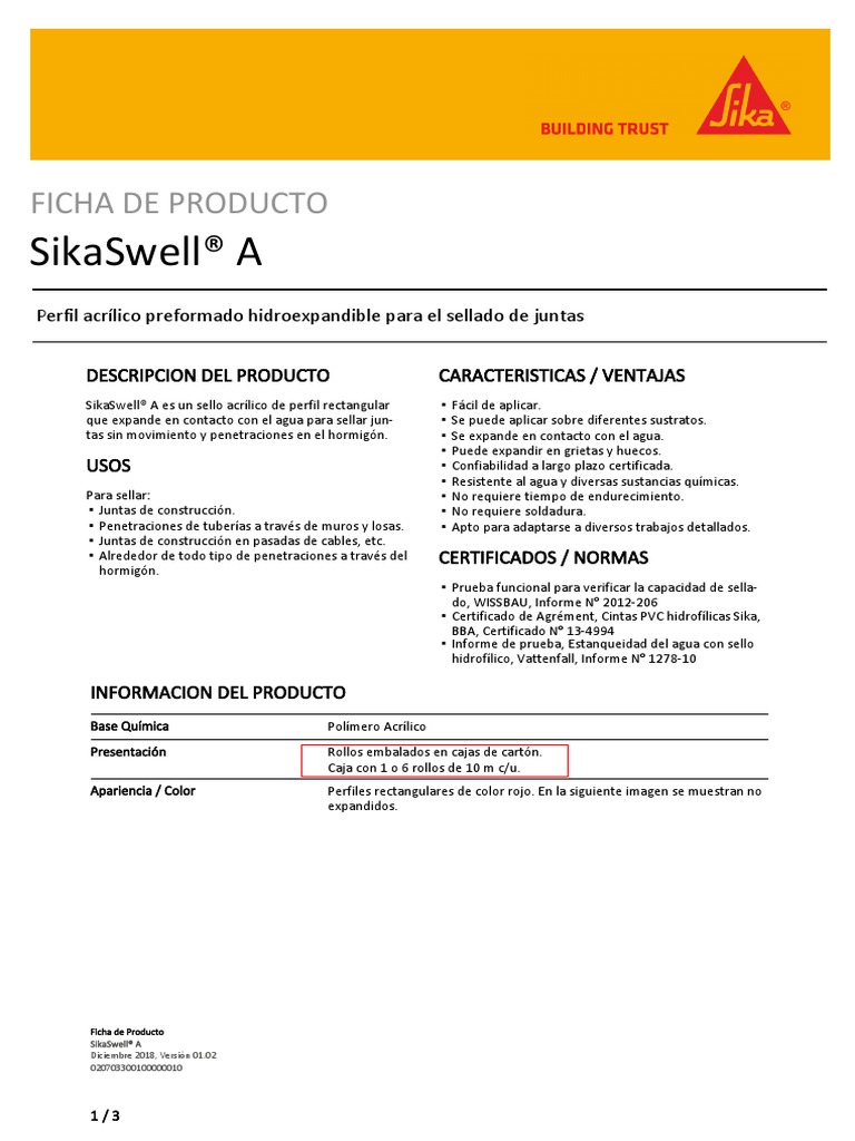 Sikaswell A | PDF | Hormigón | Agua