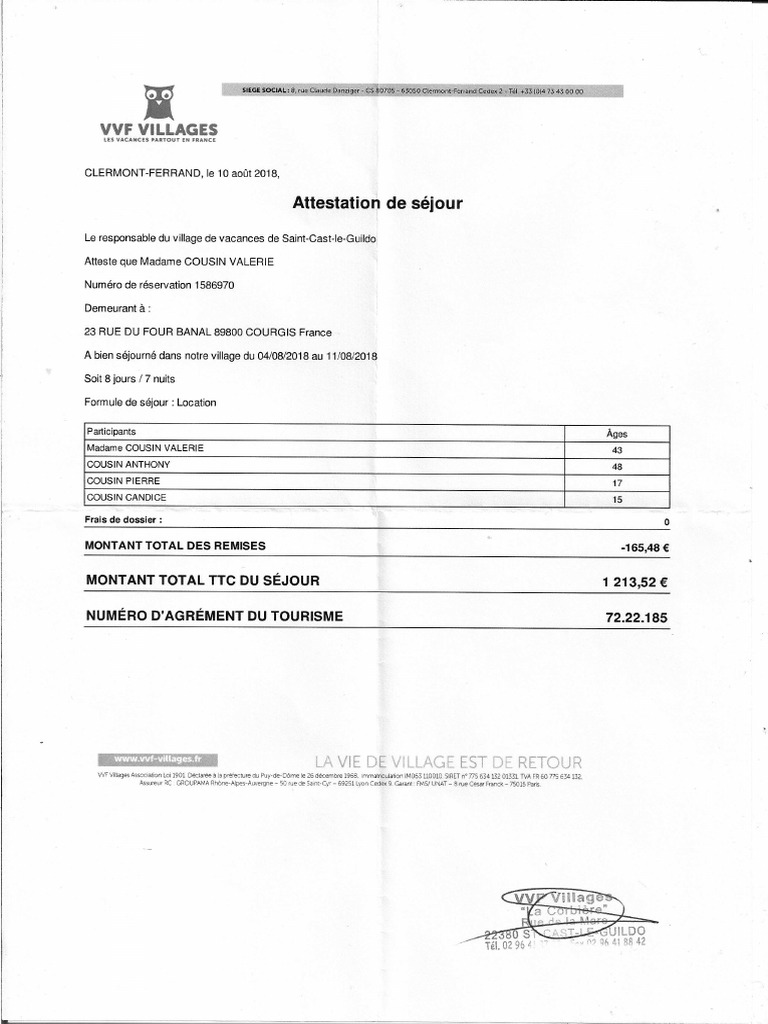 Facture VVF Vacances Bretagne | PDF