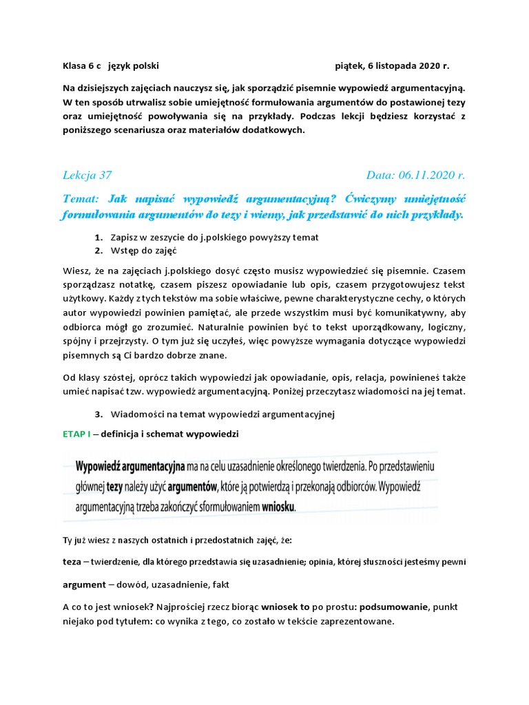 Klasa 6 C Jezyk Polski Material 12 Piatek 6 Listopada | PDF