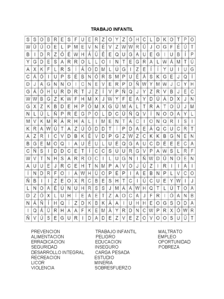 Trabajo Infantil Sopa de Letras | PDF