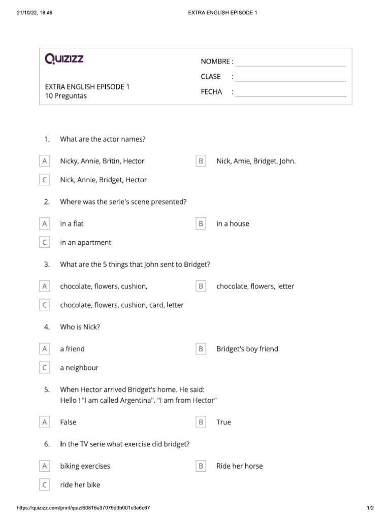 Quiz Extra English Episode 1 | PDF