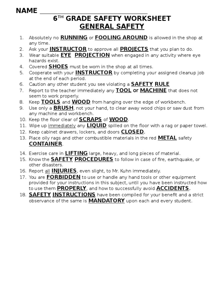 6th Grade Woodshop Safety Guidelines | PDF | Tools | Nature