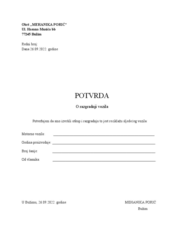 Potvrda o Reciklazi | PDF
