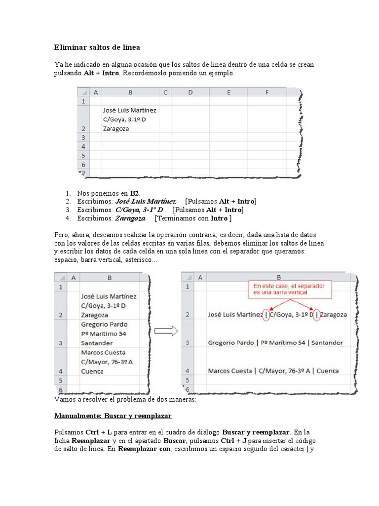 Eliminar saltos de línea en Excel | PDF