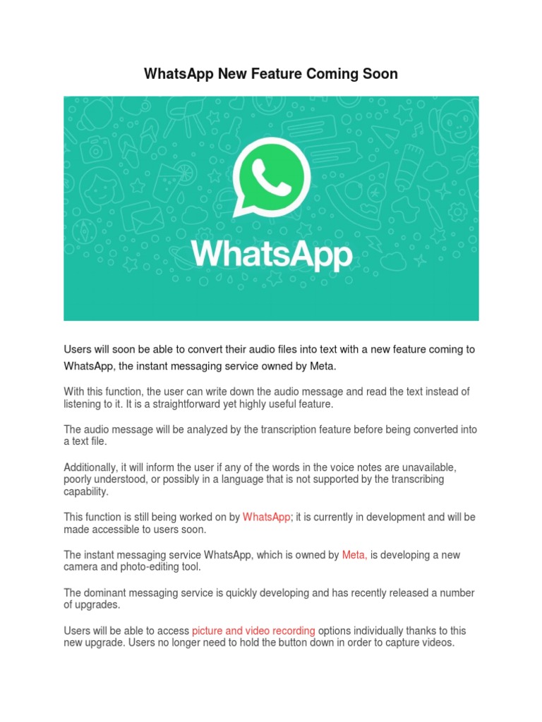 WhatsApp's New Audio-to-Text Feature | PDF | Business | Computers