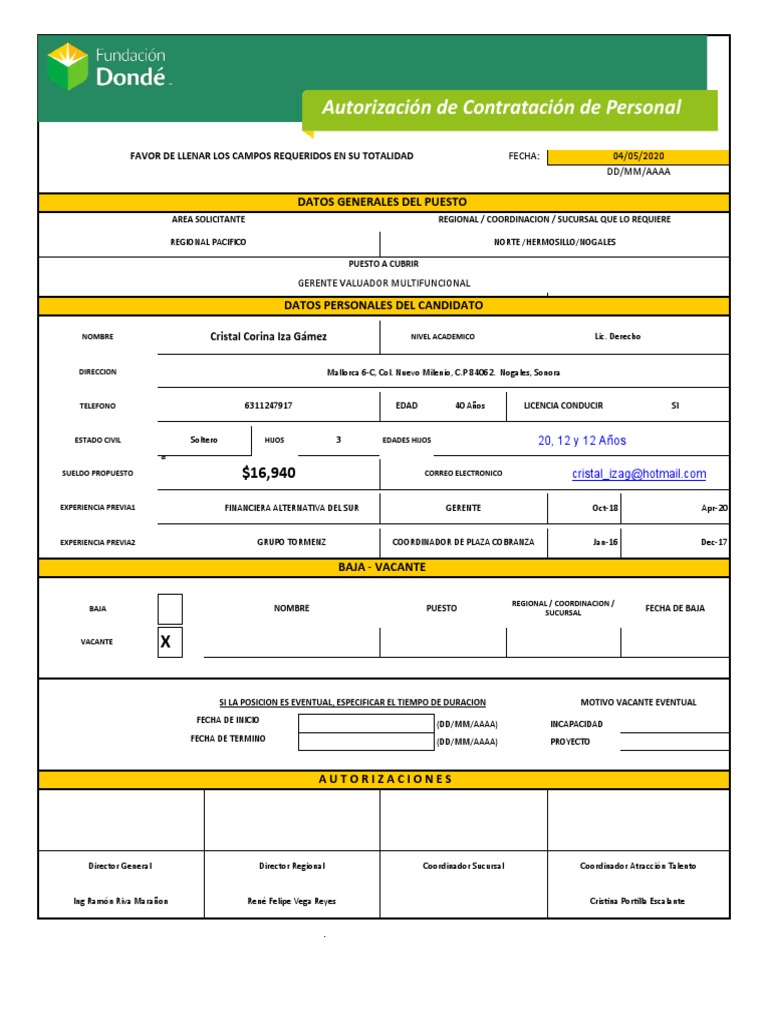 Formato Contratacion de Personal | PDF