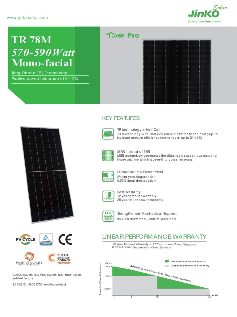 Jinko Solar Tiger Pro 570-590Wp Datasheet | PDF | Manufactured Goods ...