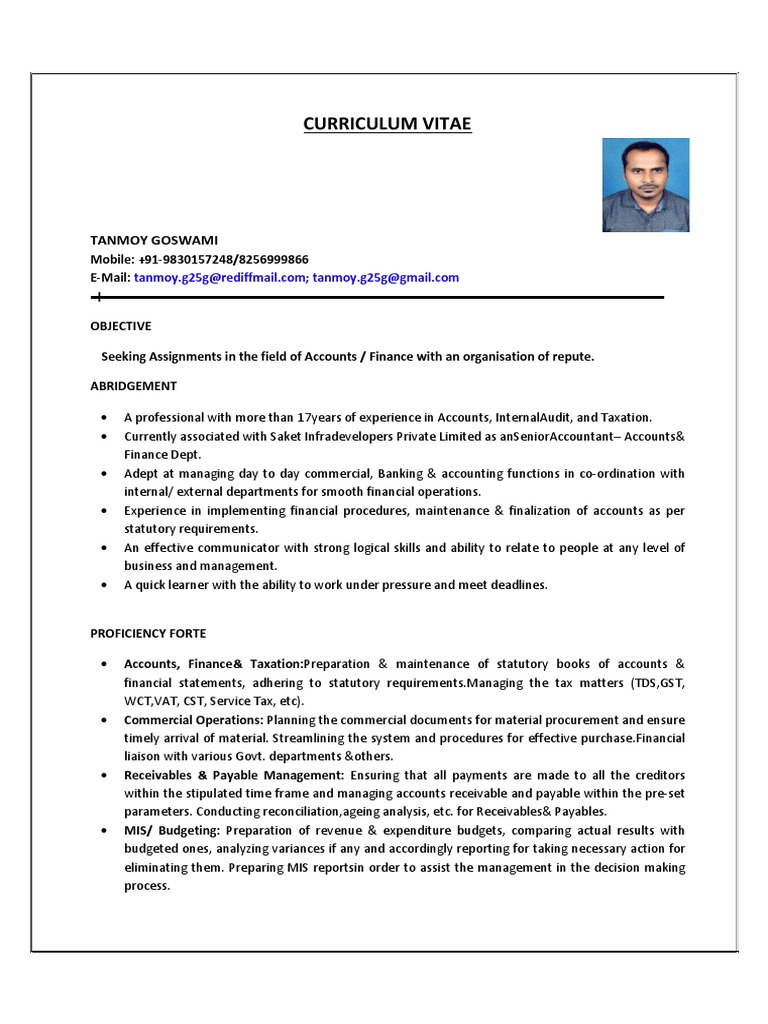 Resume For Accounts Department | PDF | Value Added Tax | Banks