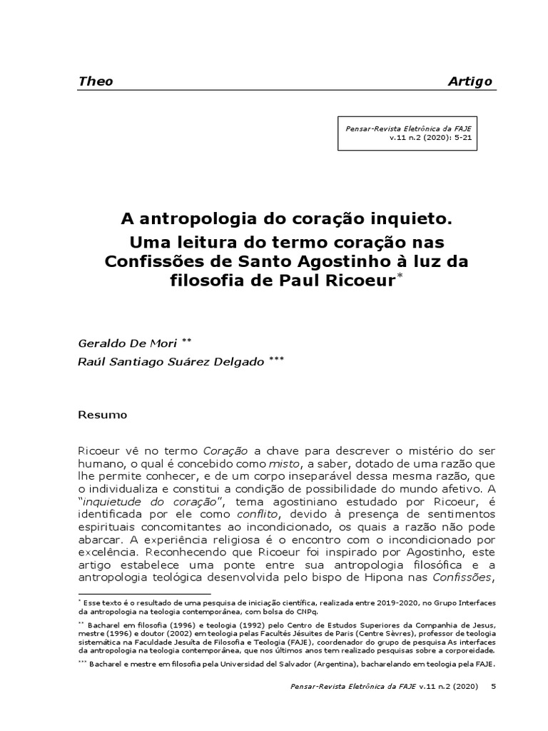 A Antropologia Do Coração Inquieto | PDF | Agostinho de Hipona | Amor