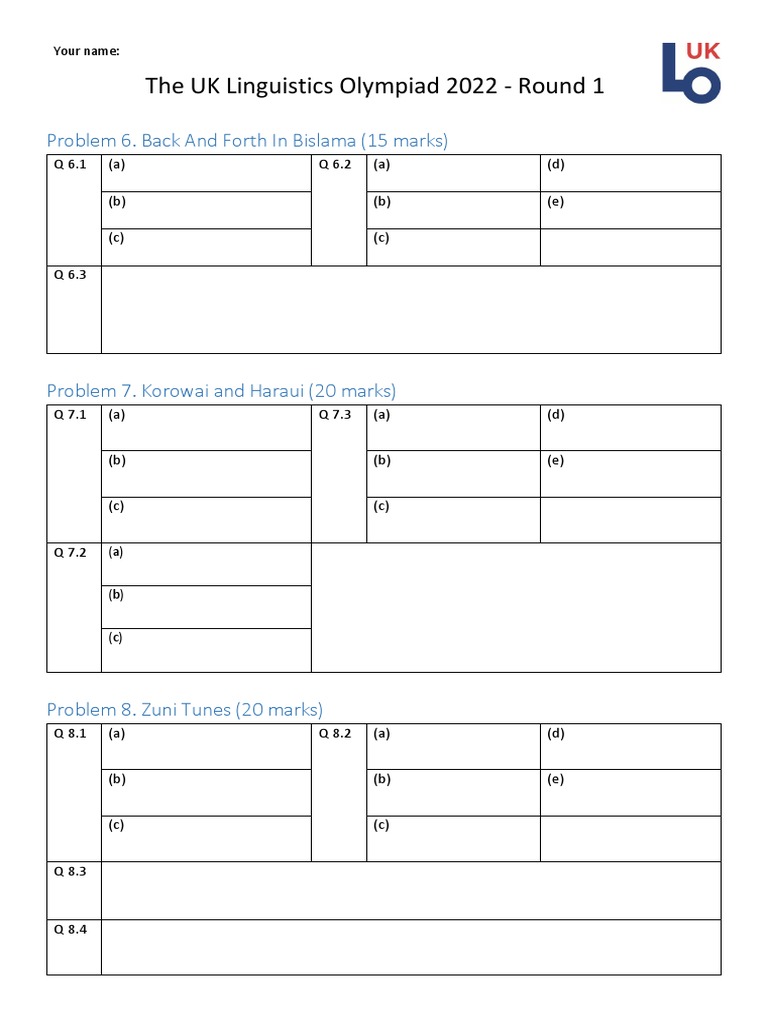 UK Linguistics Olympiad 2022 Problems | PDF