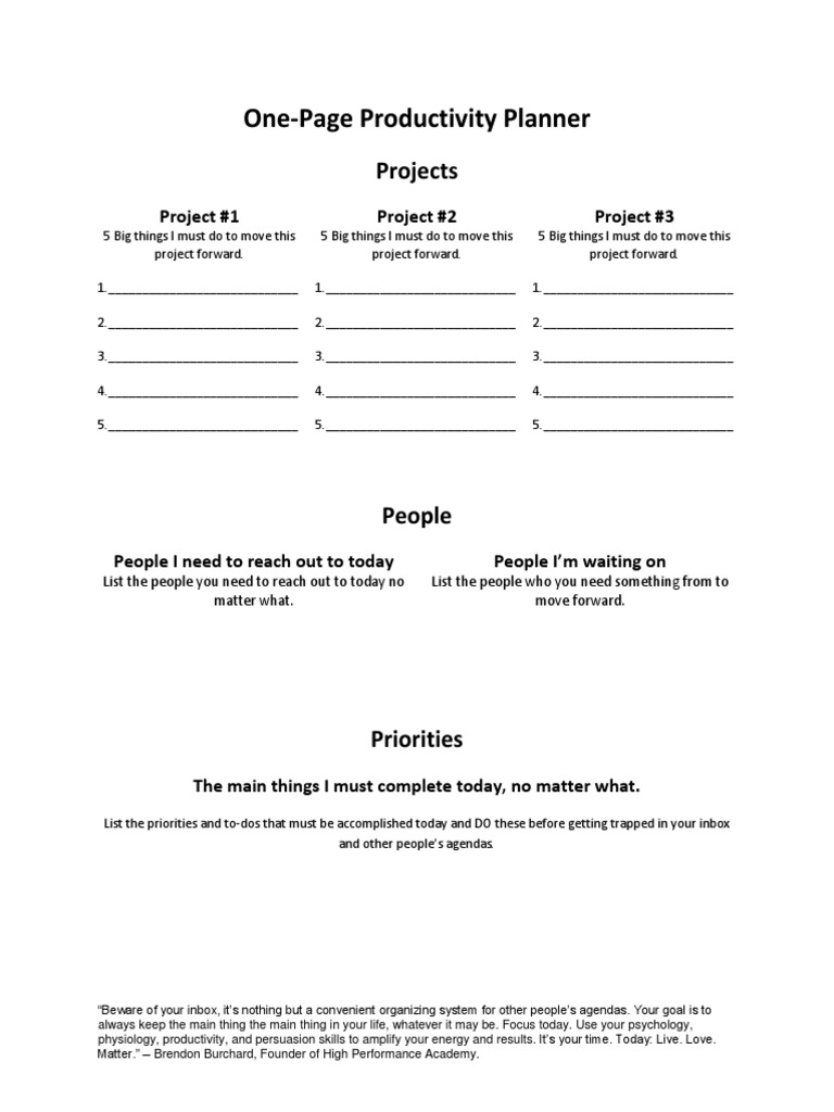 One-Page Productivity Planner Guide | PDF | Career & Growth | Business