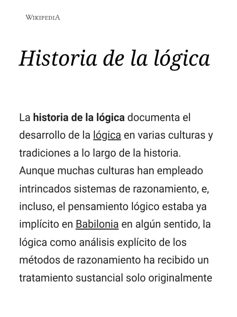 Historia de La Lógica - Wikipedia, La Enciclopedia Libre | PDF | Lógica matemática | Teorías ...