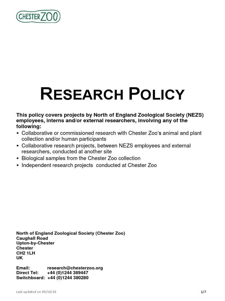 Chester Zoo Research Policy Updated Oct 2018 | PDF | Tort | Legal Liability