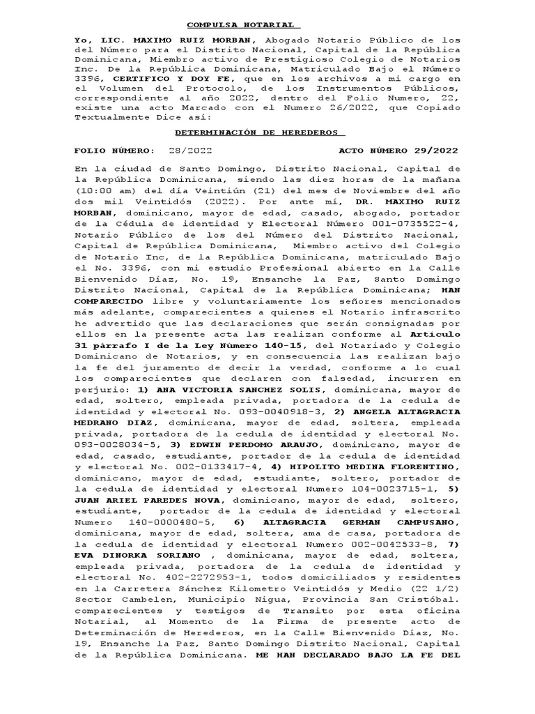 COMPULSA NOTARIAL DE NOTORIEDAD MARIA DE JESUS. | PDF | República ...