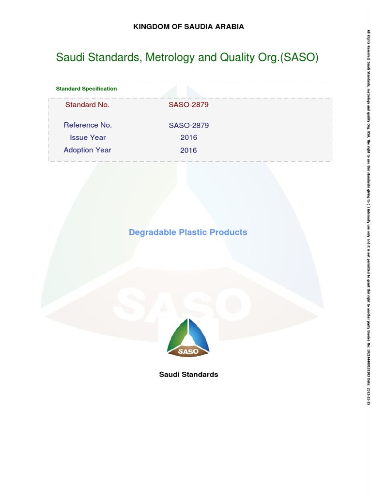 SASO Standard for Degradable Plastics | PDF | Biodegradation | Plastic