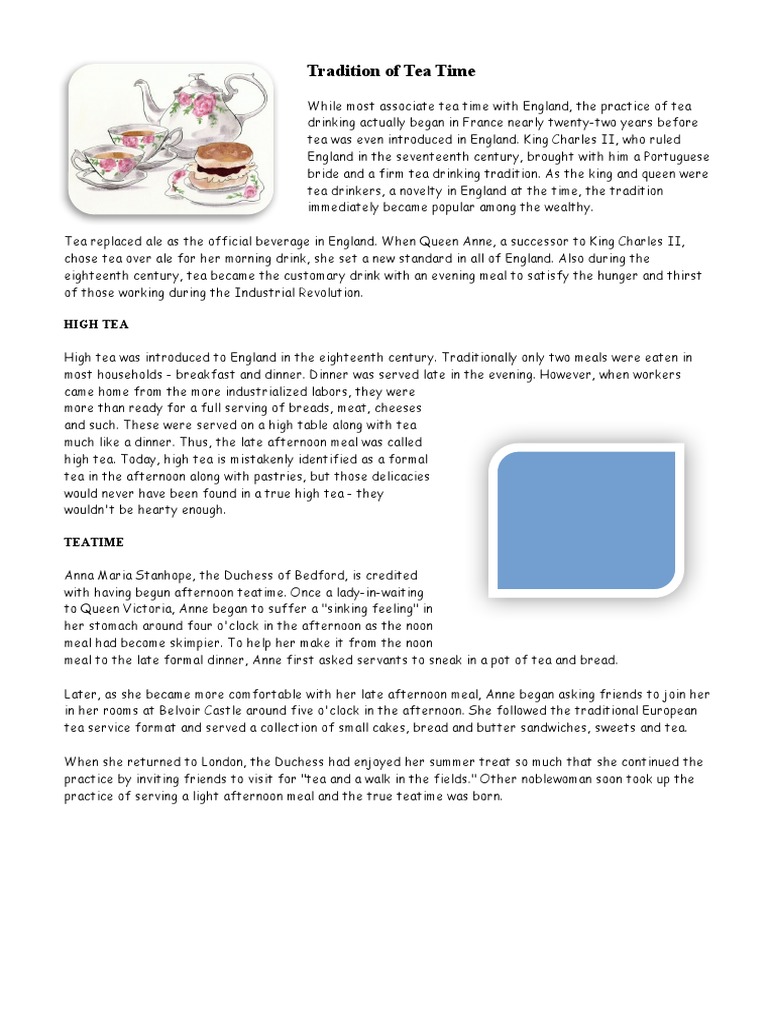 Tradition of Tea Time Reading Comprehension Exercises - 110863 | PDF ...