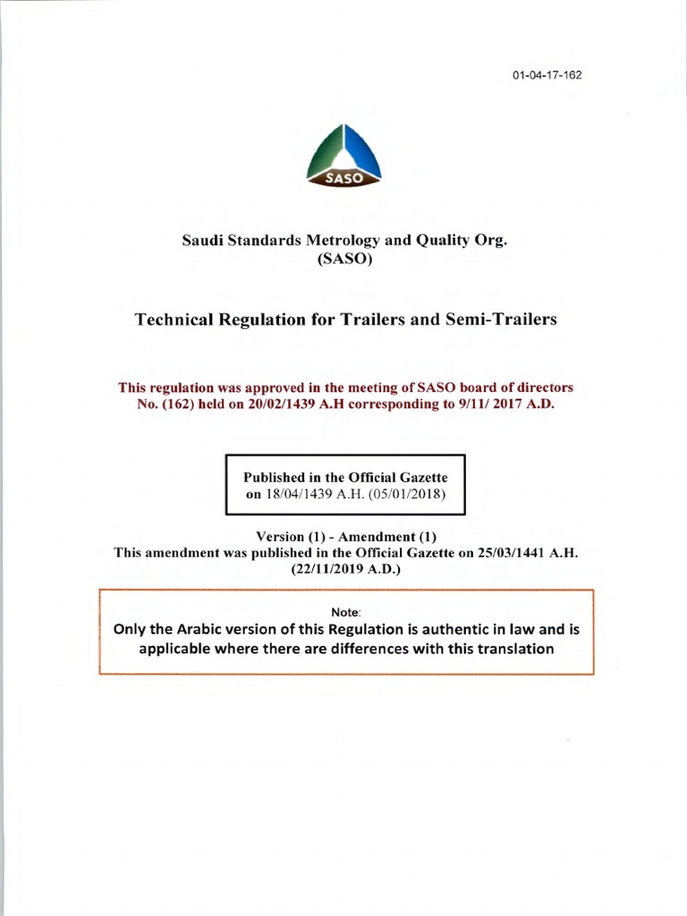Saudi Technical Regulation for Trailers | PDF | Semi Trailer Truck | Truck