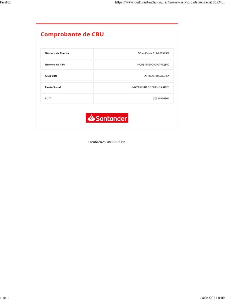 14.6.2021 Nueva Cta Fcen Datos Cbu | PDF