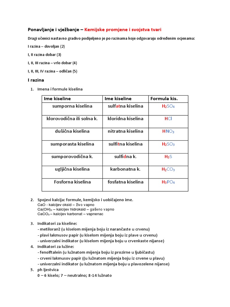Ponavljanje I Vježbanje - 3. Kemijske Promjene I Svojstva Tvari (S, Ca ...