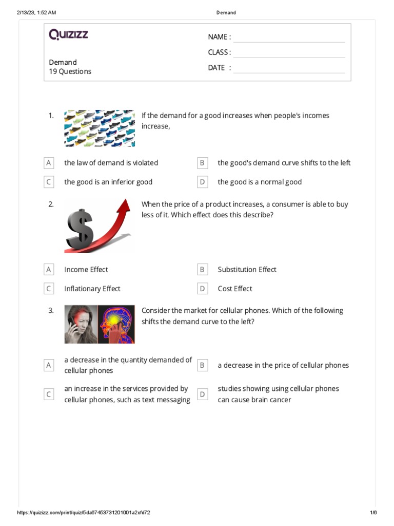 Demand Quiz | PDF | Demand | Elasticity (Economics)