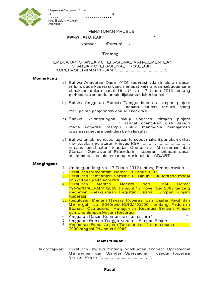 Panduan 03 Koperasi Simpan Pinjam - Pembuatan SOM Dan SOP | PDF