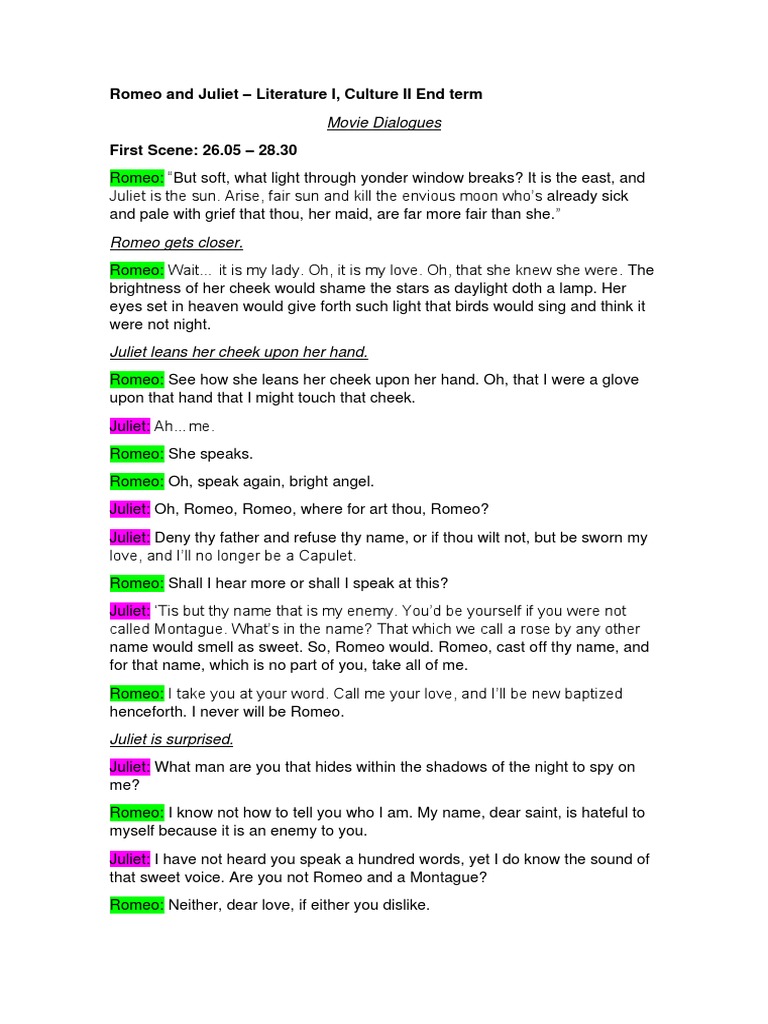 Romeo and Juliet Movie Dialogues | PDF | Romeo And Juliet | Characters ...