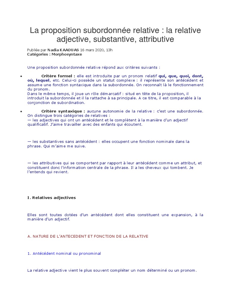 A - La Proposition Subordonnée Relative | PDF | Clause | Phrase