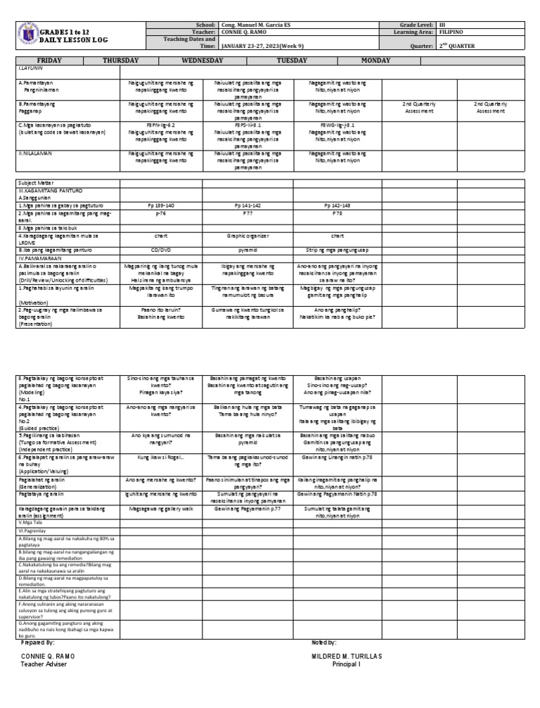 DLL - Filipino 3 - Q2 - W9 | PDF