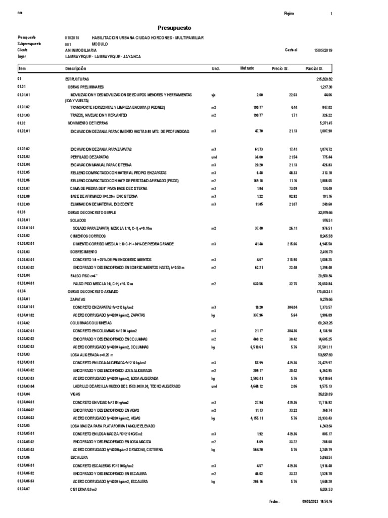 Presupuestocliente Edificio Multifamiliar Ciudad Horcones | PDF | Diseño | Ingeniería de Edificación