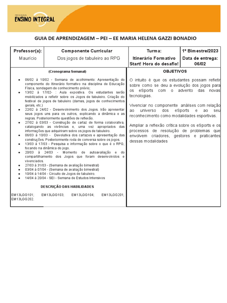 IF START - Maurício - Guia de Aprendizagem - 1º Bim | PDF