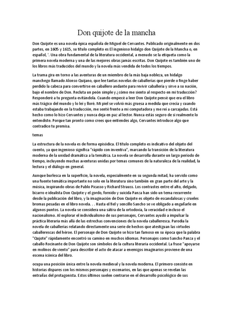 Don Quijote: La Primera Novela Moderna | PDF | Don Quijote | Miguel De ...