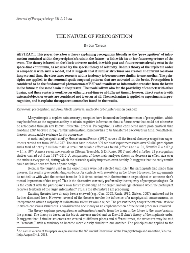 The Nature of Precognition | PDF | Perception | Rupert Sheldrake